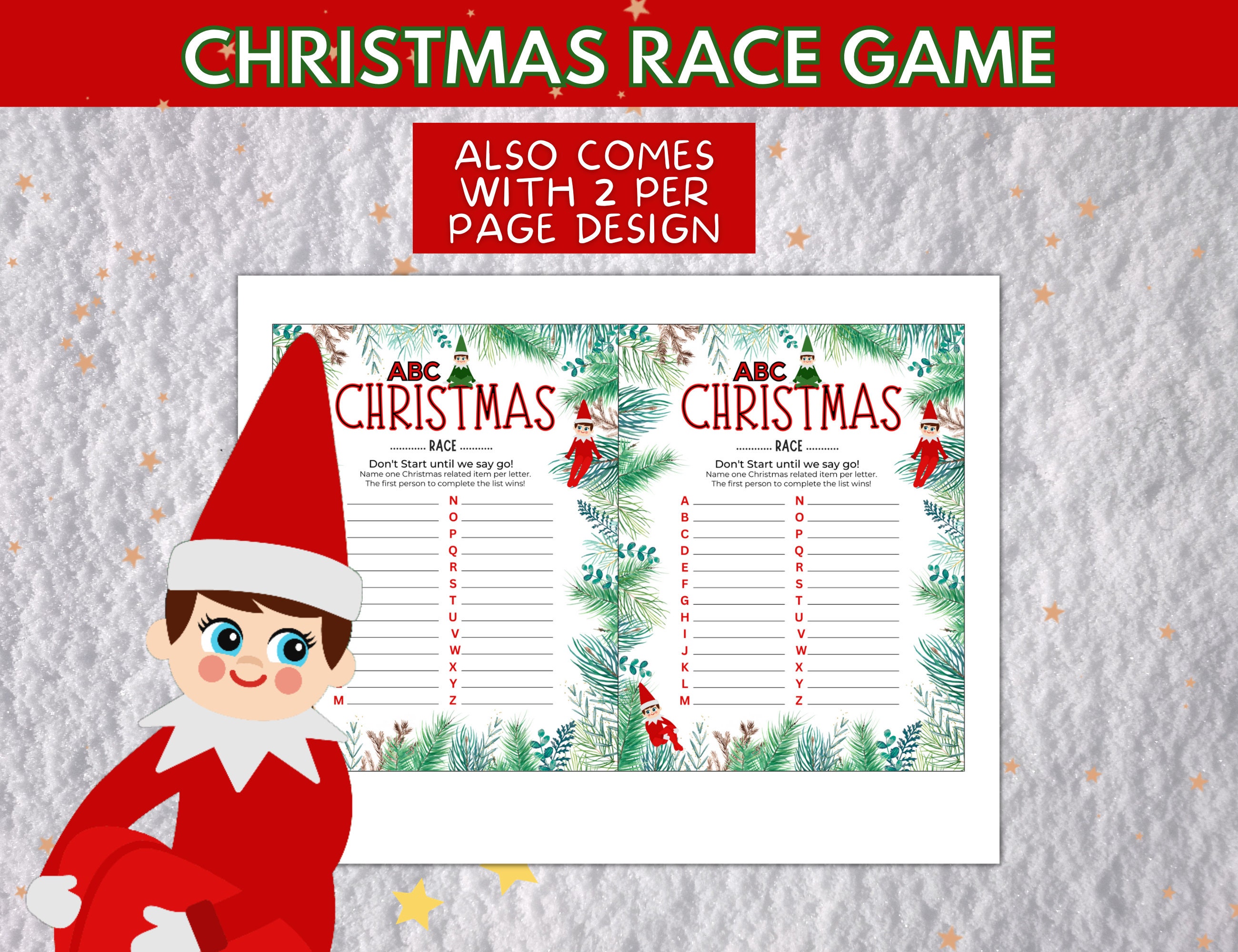 Elf Christmas ABC Race Game, Printable Elf Game, Kids Elf Game, Elf ...