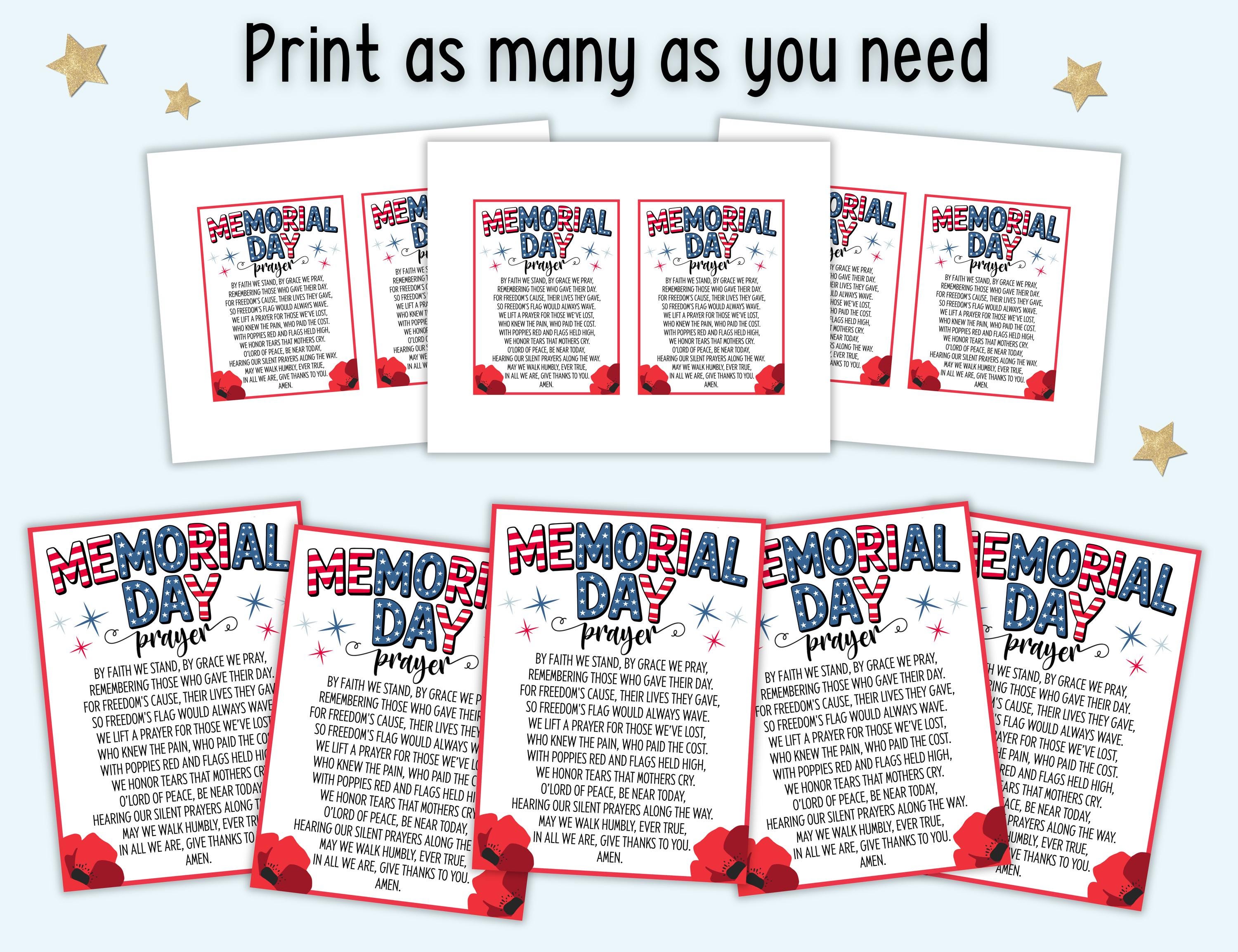 Memorial Day Cards, Memorial Day Prayer, Memorial Day Handout Cards ...