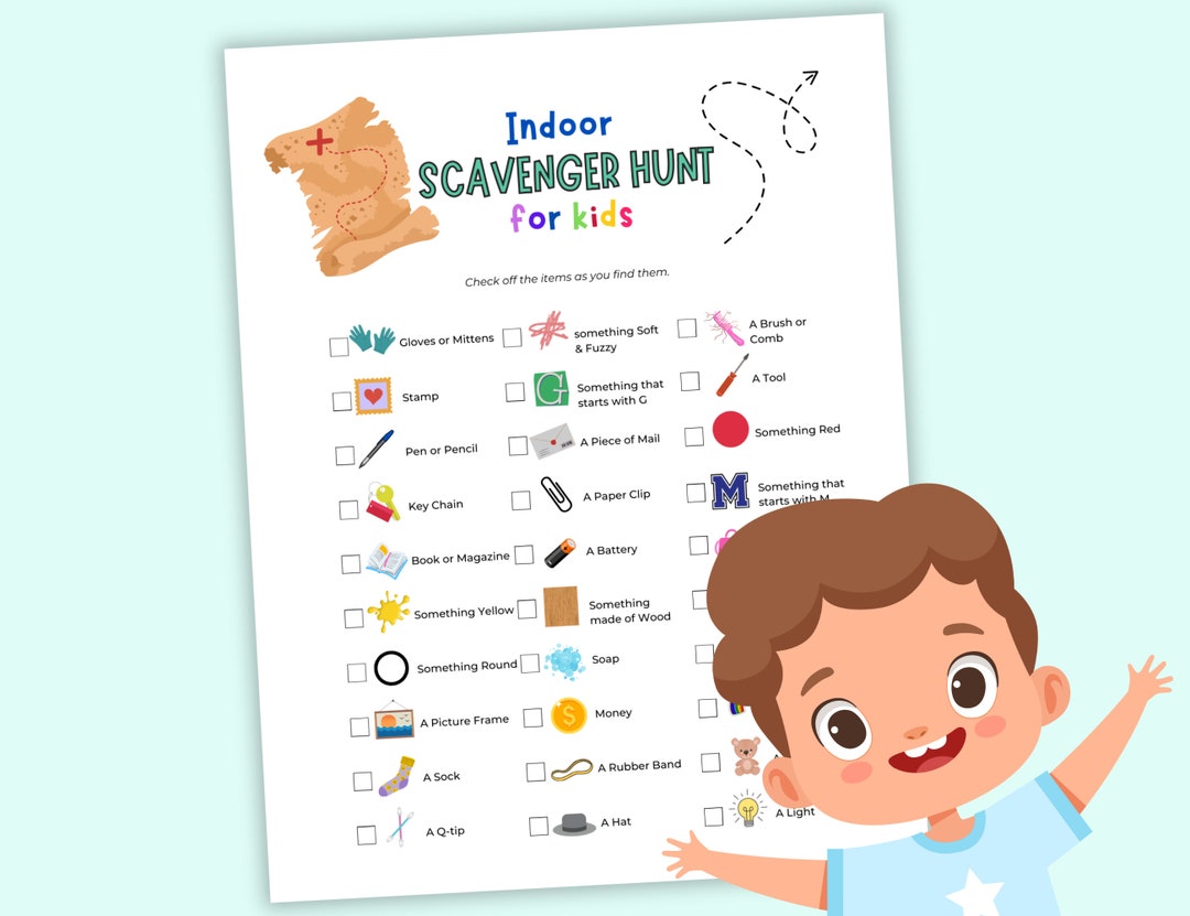 Kids Indoor Rainy Day Scavenger Hunt Printable Indoor Treasure Hunt for ...