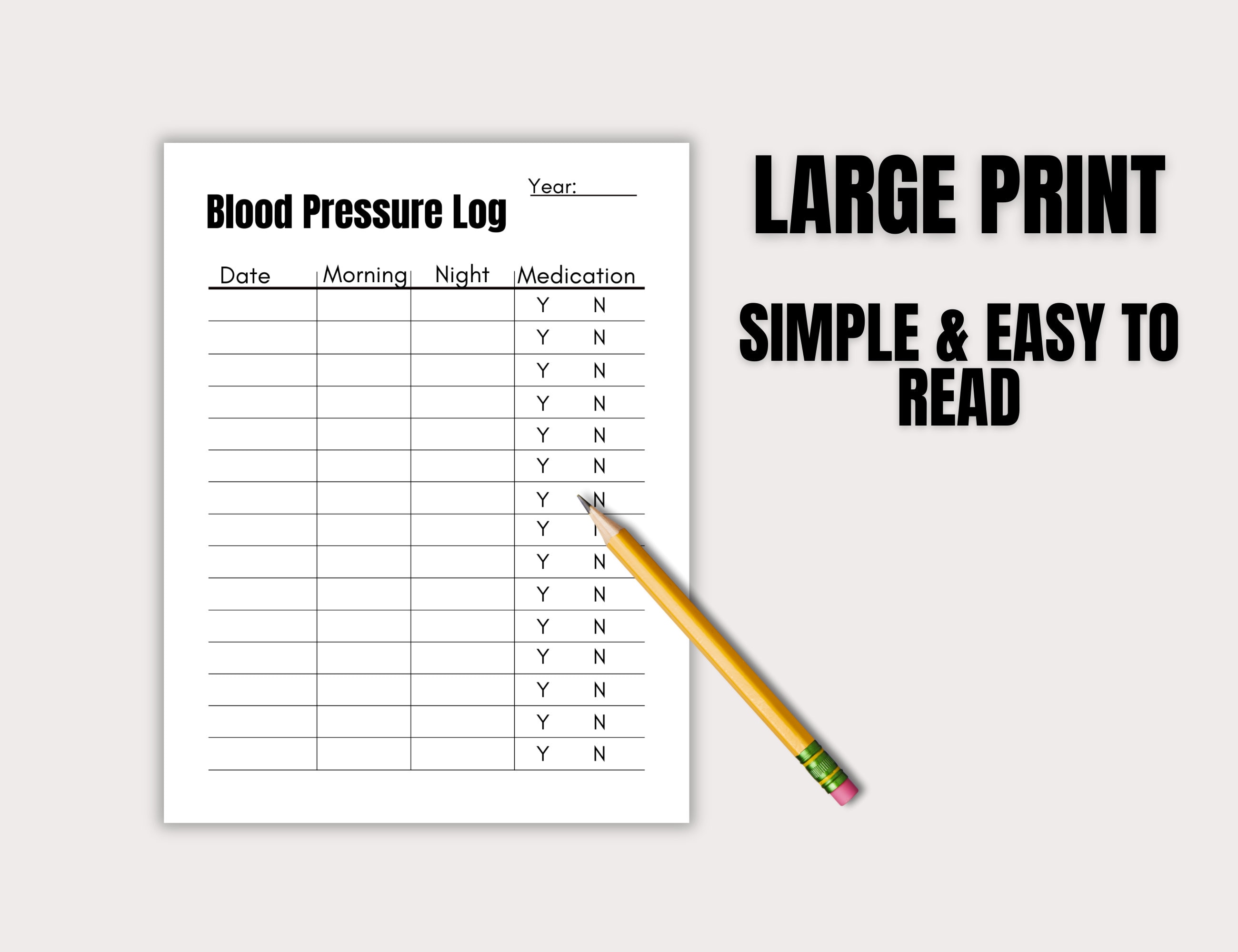 Printable Blood Pressure Log, Large Print Blood Pressure Tracker Form ...
