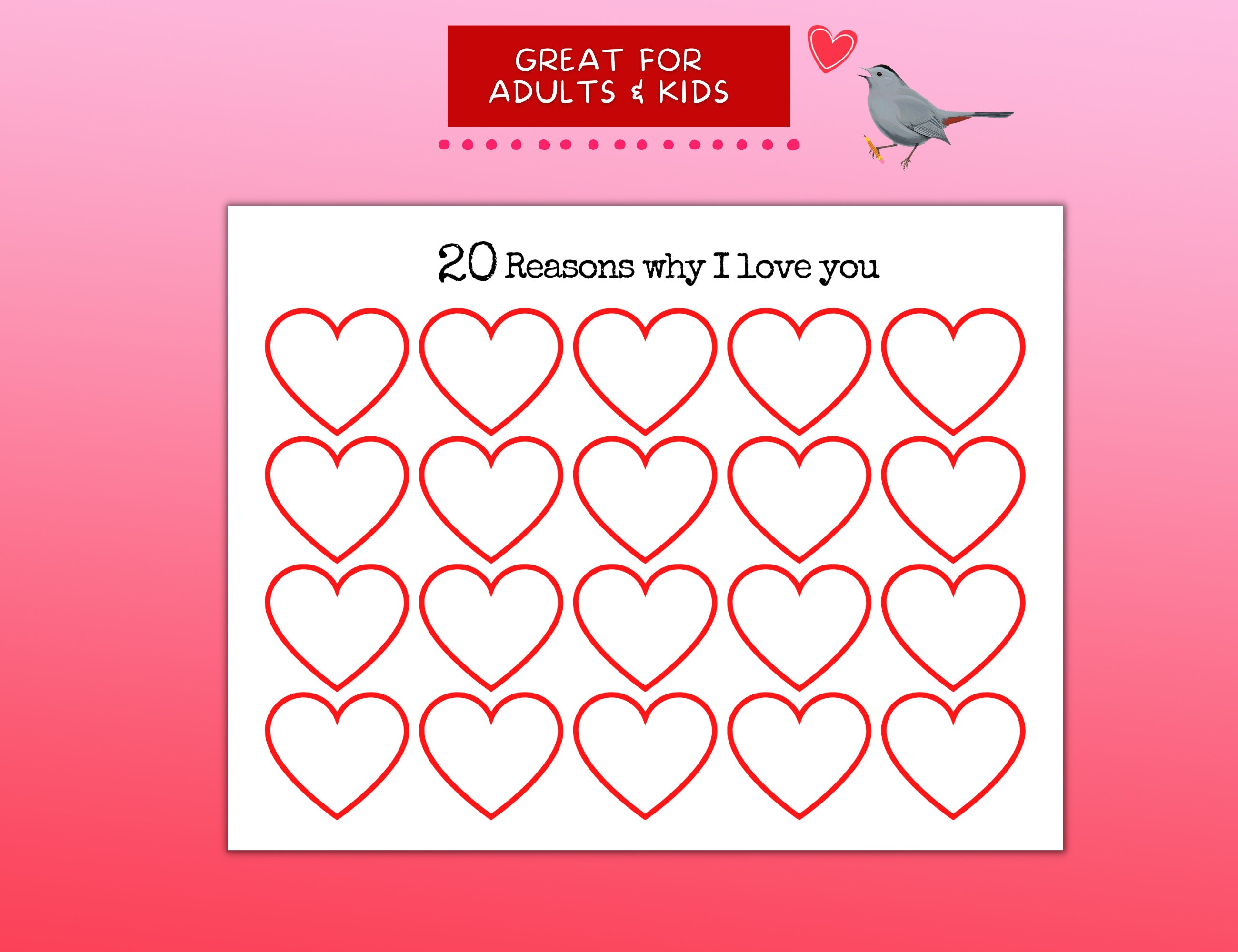 Reasons Why I Love You Printable for Kids and Adults, Valentines Reason ...