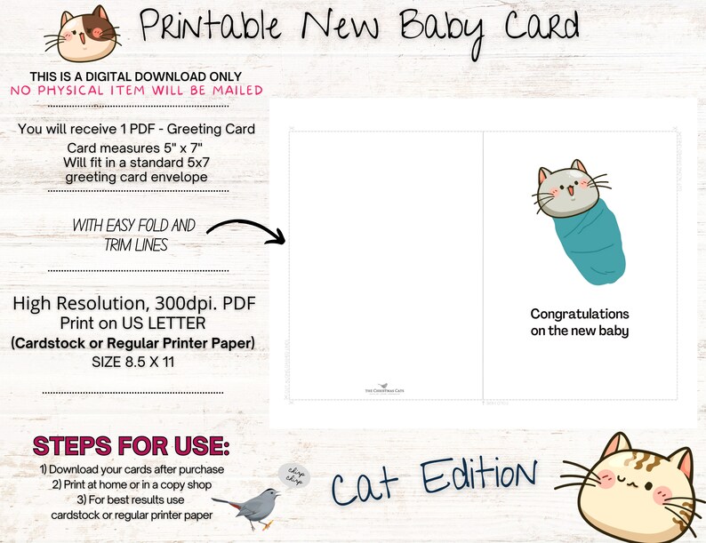 Congratulations on New Cat Card New Kitten Card Swaddled Cat - Etsy