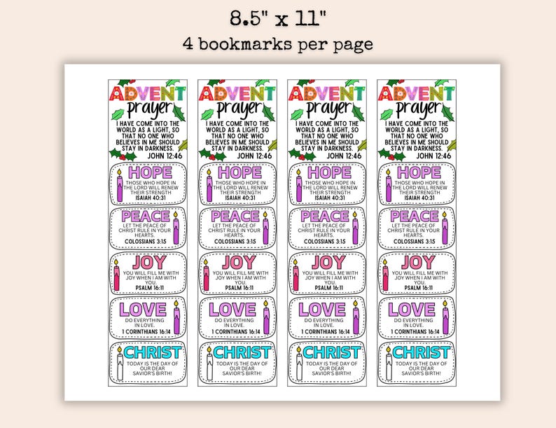Advent Bookmarks, Advent Prayer Bookmarks, Christmas Bookmarks, Advent ...