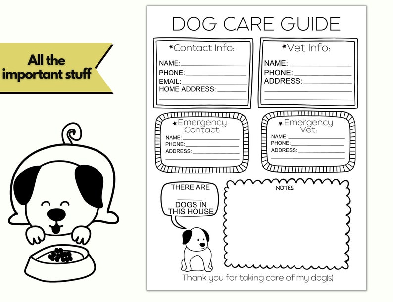 Printable Dog Sitter Notes Pet Sitter Notes / Checklist Pet - Etsy