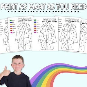 Joseph's Coat of Many Colors Activity, Color by Number Printable Bibe ...