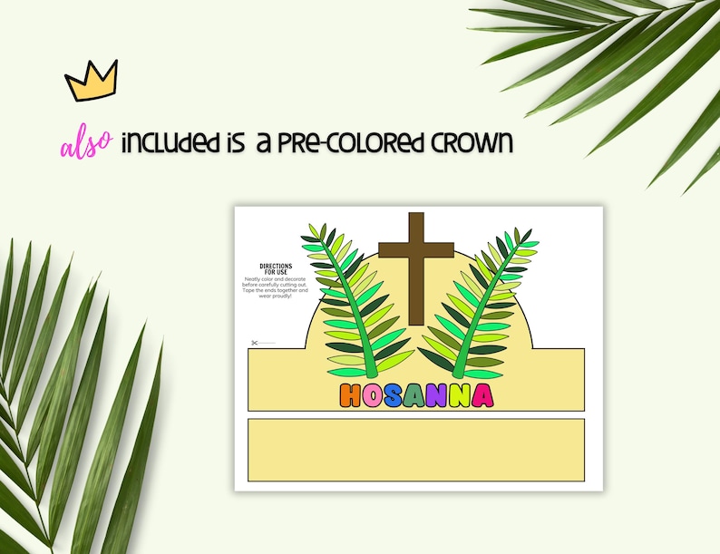 Palm Sunday Craft, Paper Crown Coloring Activity, Hosanna Palm Craft ...