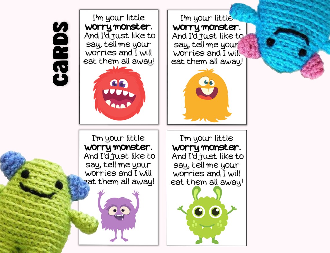 Worry Monster Tags & Worry Monster Cards for Crochet Monsters and Worry ...