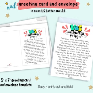 VBS Thank You Cards for Volunteers, Vacation Bible School Prayer Cards ...