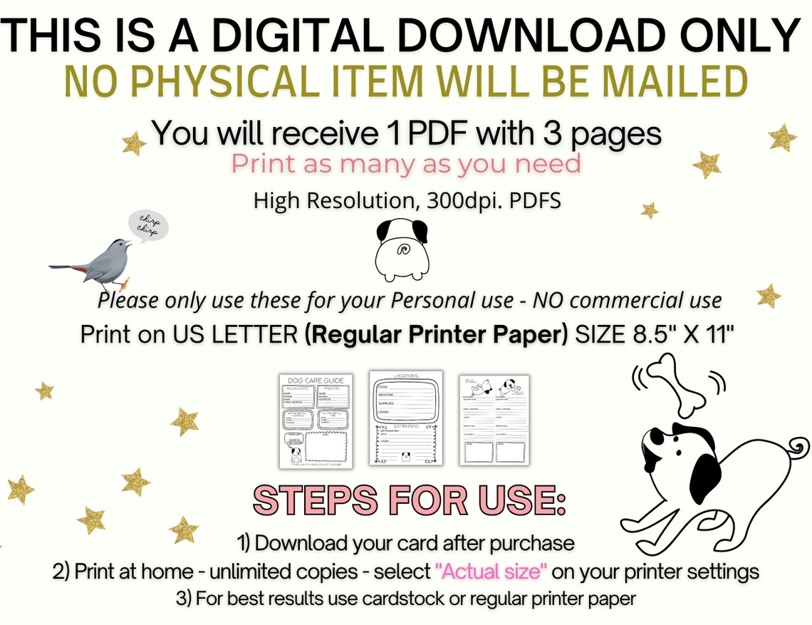 Printable Dog Sitter Notes Pet Sitter Notes / Checklist Pet - Etsy