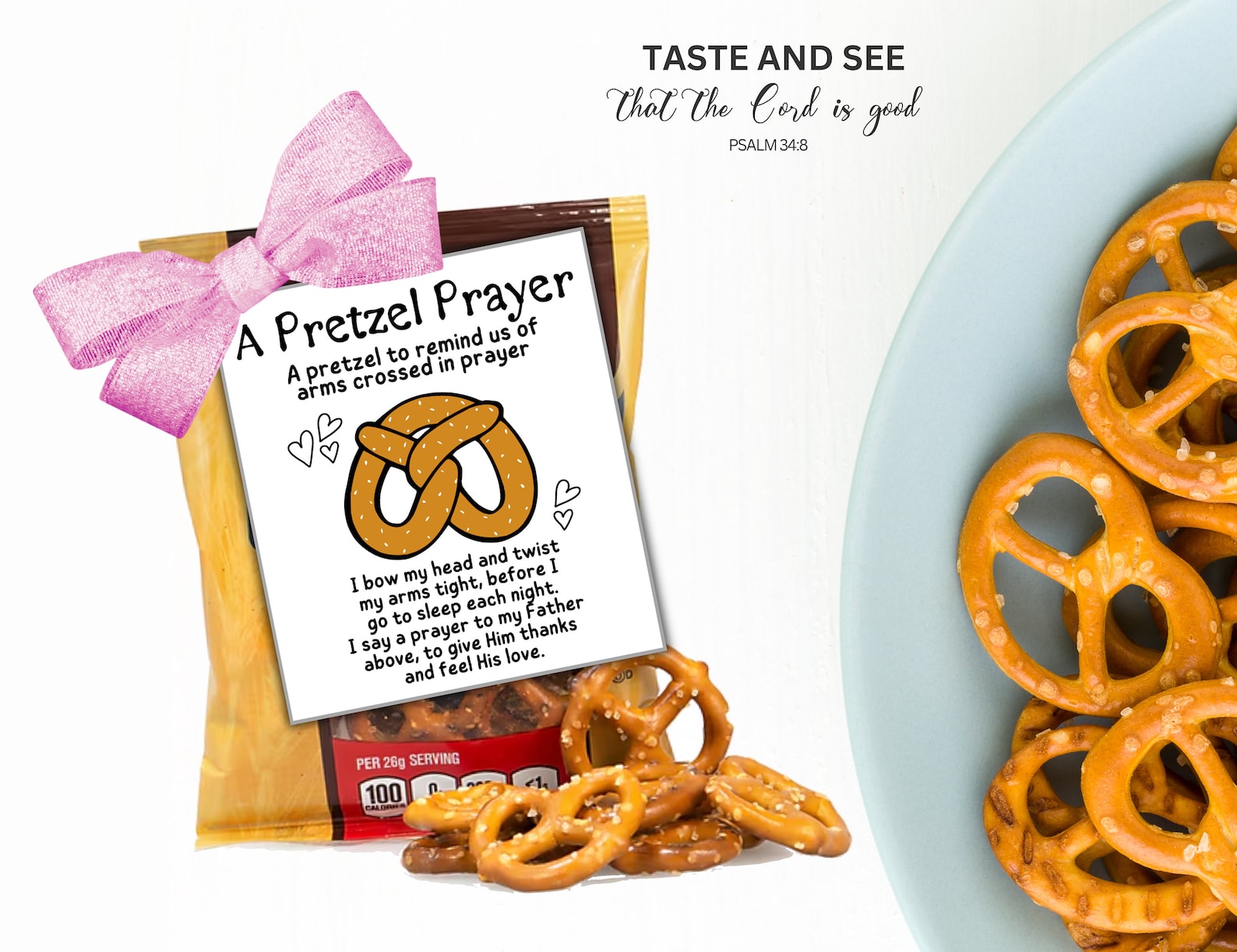 Pretzel Prayer Poem Gift Tags for Kids Church, Christian Summer Camp ...