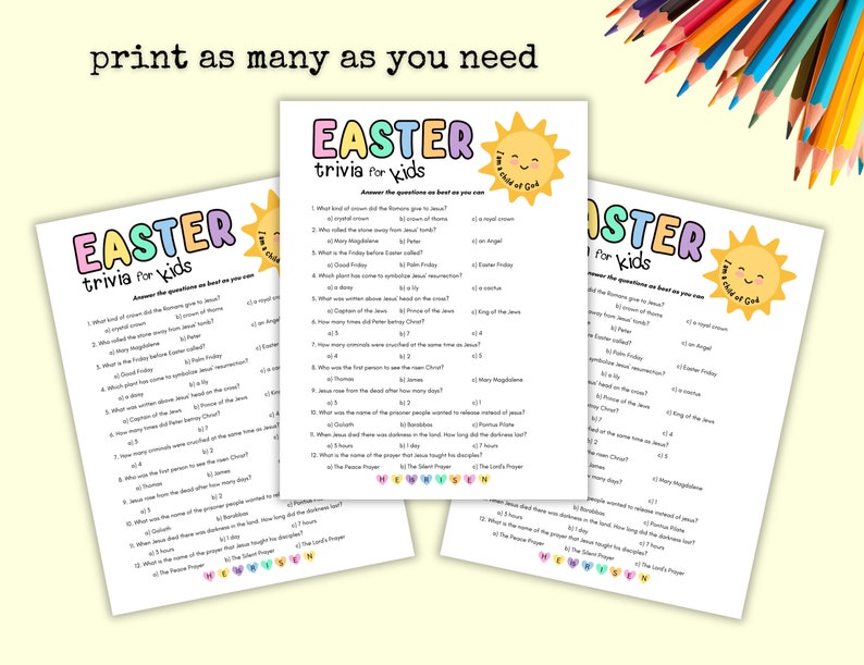 Easter Trivia Game for Kids Printable Easter Story Game Sunday School ...