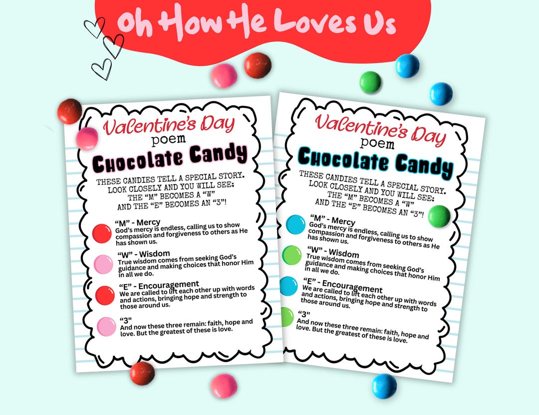 Valentines Day Chocolate Candy Poem Cards, Valentines Prayer, Christian ...
