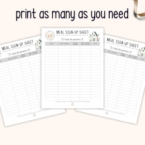 Meal Train Sign up Sheet for New Parents, Feed the Parents Sign up ...