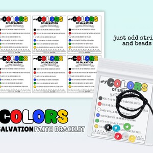 Colors of Salvation Bracelet Craft Cards & Tags, Printable Bible Lesson ...
