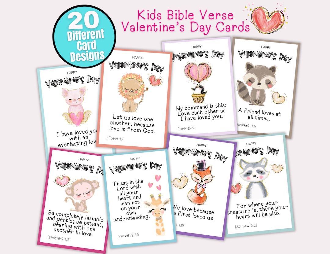 Kids Valentine's Day Bible Verse Cards, Christian Valentines Day ...