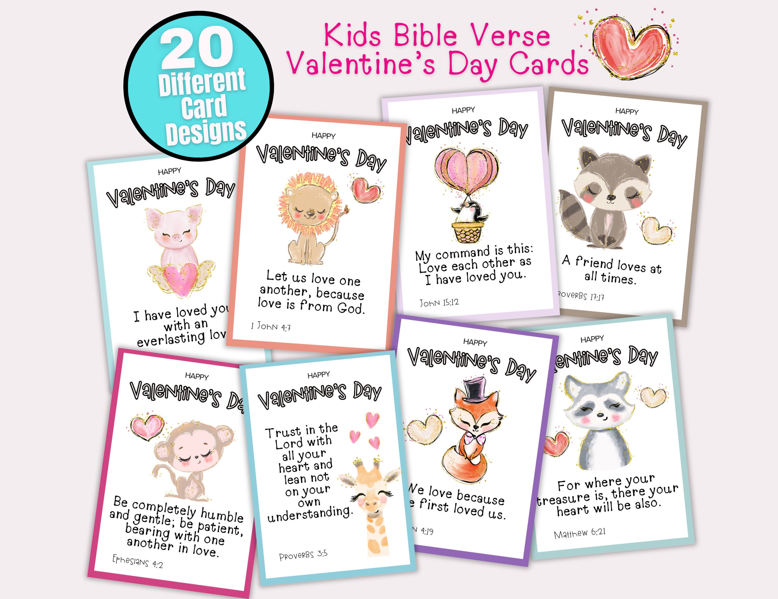 Kids Valentine's Day Bible Verse Cards, Christian Valentines Day ...