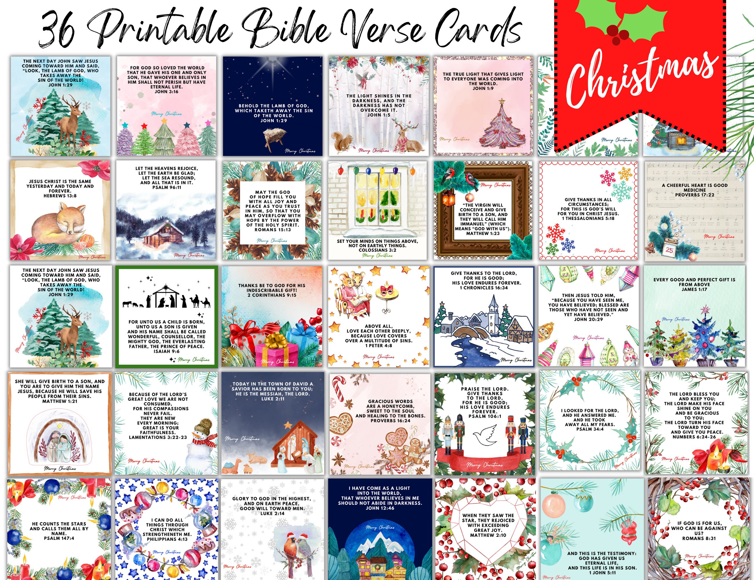 Christian Christmas Bible Verse Cards, Printable Scripture Cards ...