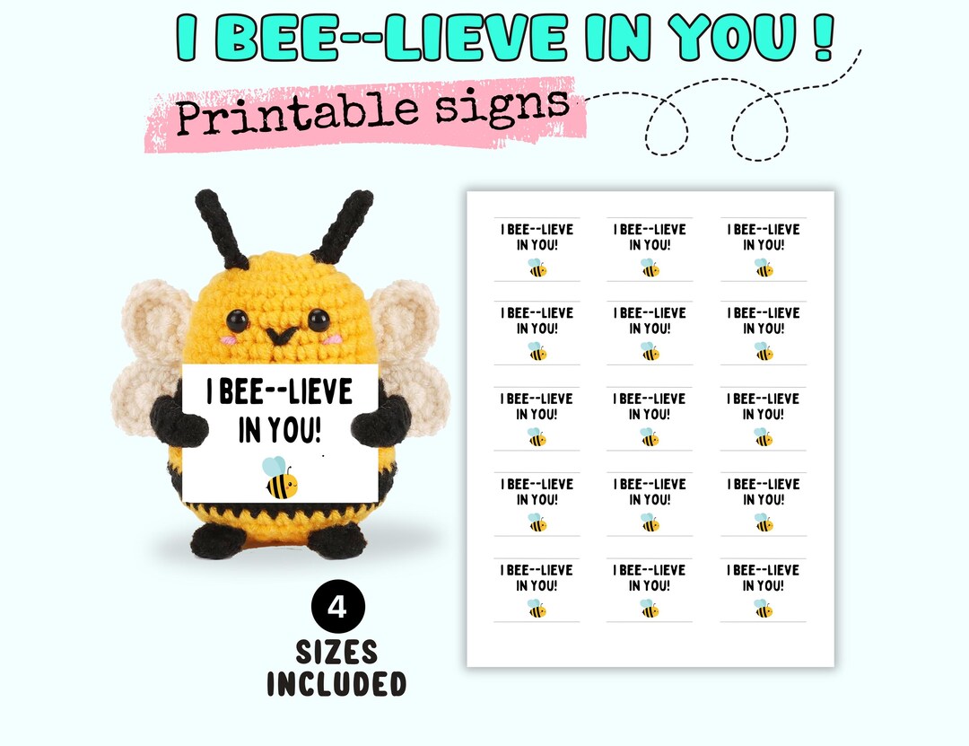 Printable Signs for Crochet Bees, Amigurumi Bee Signs, Pocket Hug Bee ...