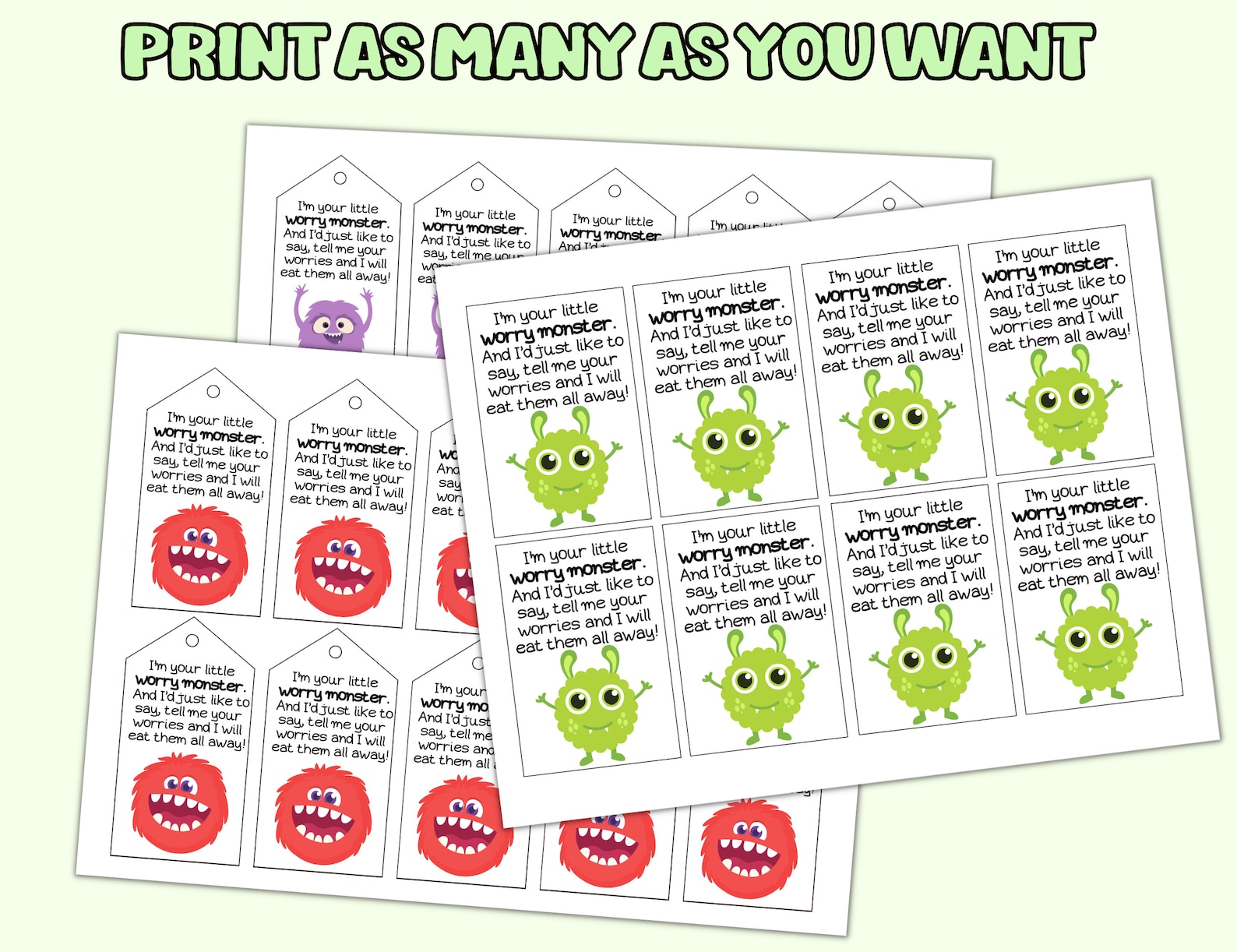 Worry Monster Tags & Worry Monster Cards for Crochet Monsters and Worry ...