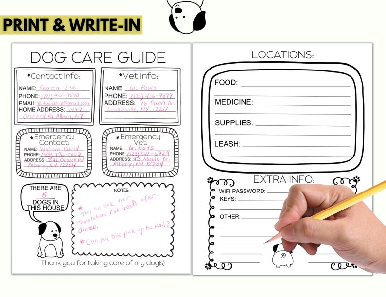 Printable Dog Sitter Notes, Pet Sitter Notes / Checklist, Pet Sitter ...