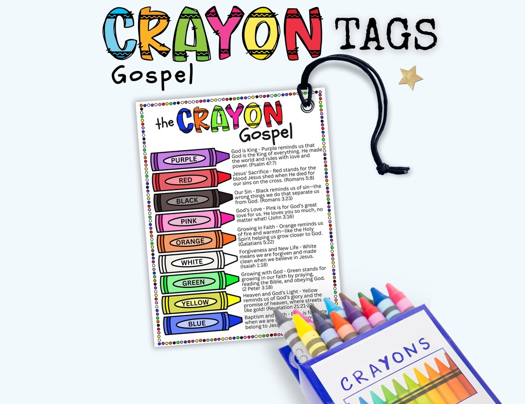 Crayon Gospel Plan of Salvation Printable Gift Tags, Crayon Bible Verse ...