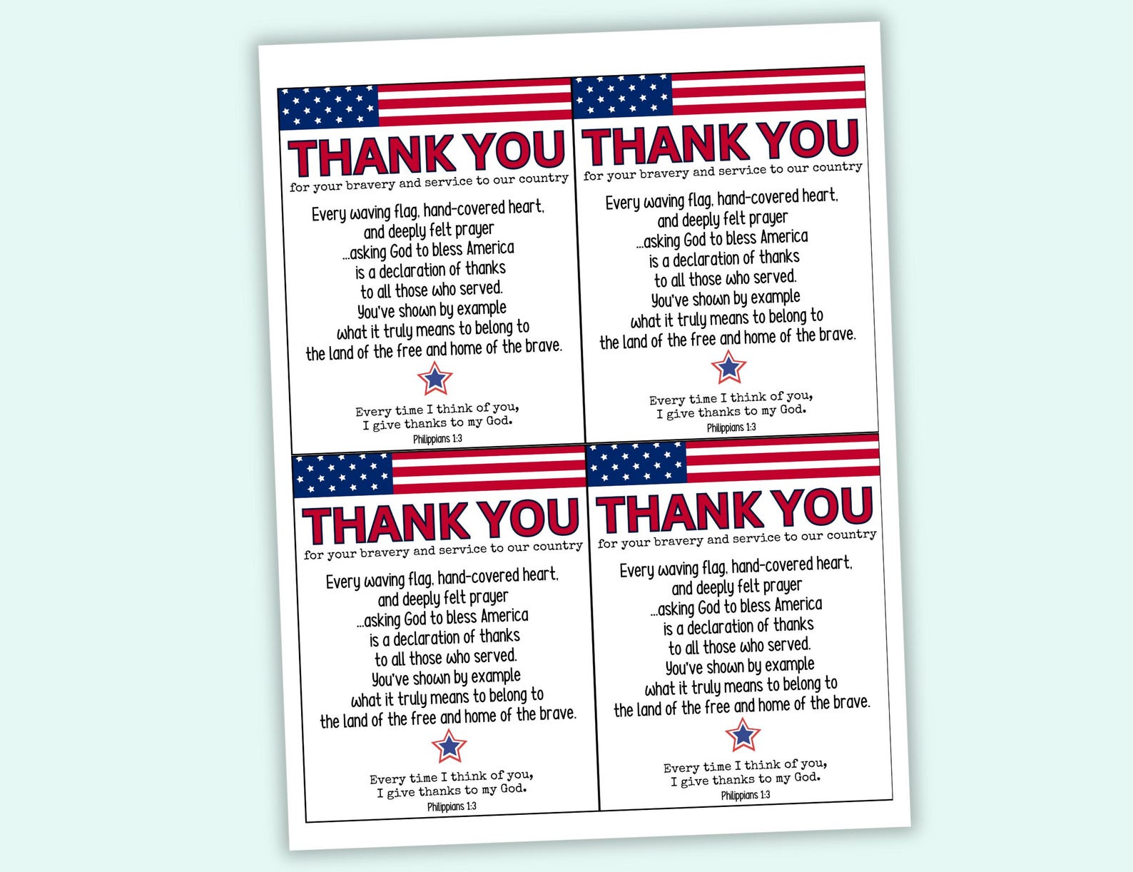 Thank You Cards for Veterans, Thank You Veterans, Printable Veterans ...