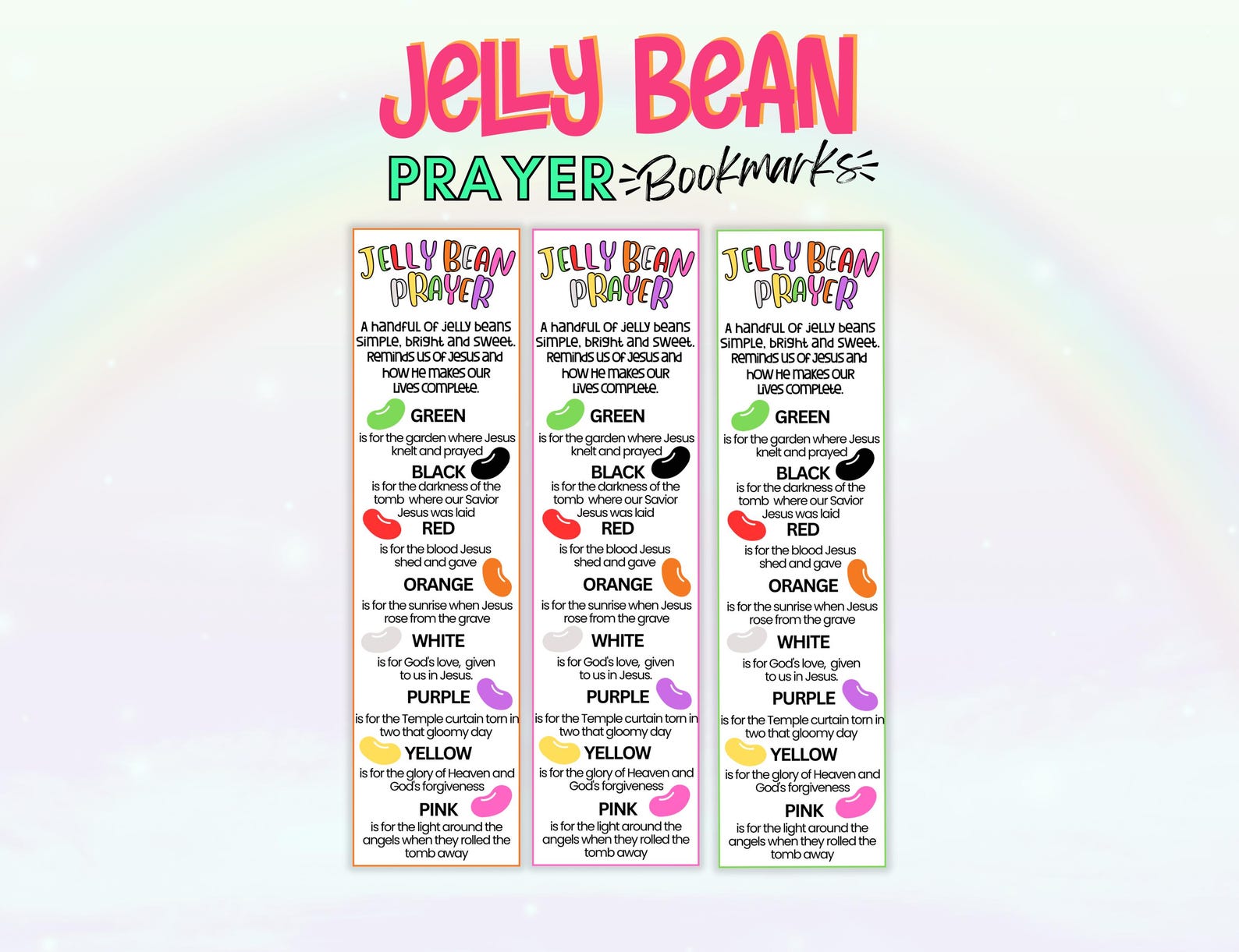 Jelly Bean Prayer, Jelly Bean Poem Printables, Easter Bookmarks for ...