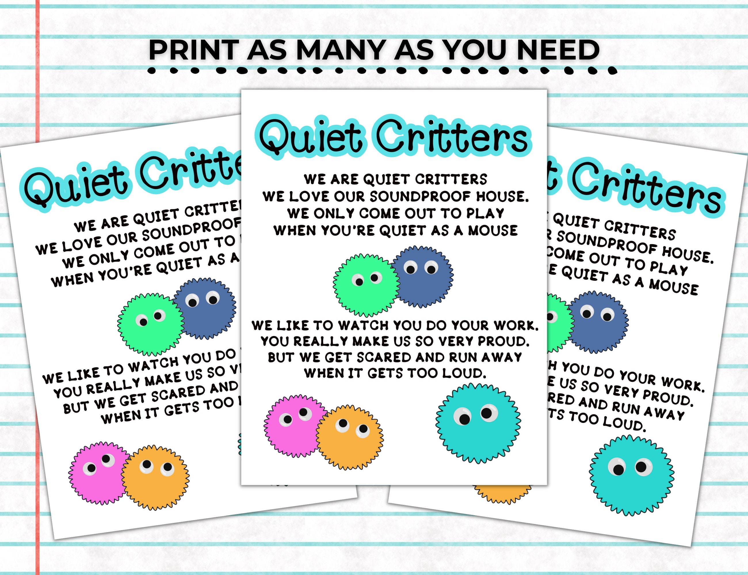 Quiet Critter Poem Sign for Jar, Classroom Behavior Management Fuzzies ...