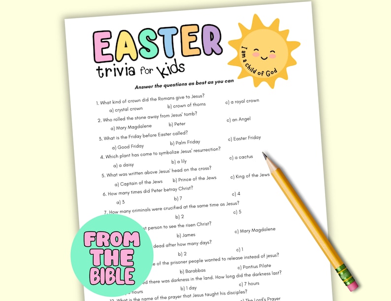 Easter Trivia Game for Kids Printable Easter Story Game Sunday School ...