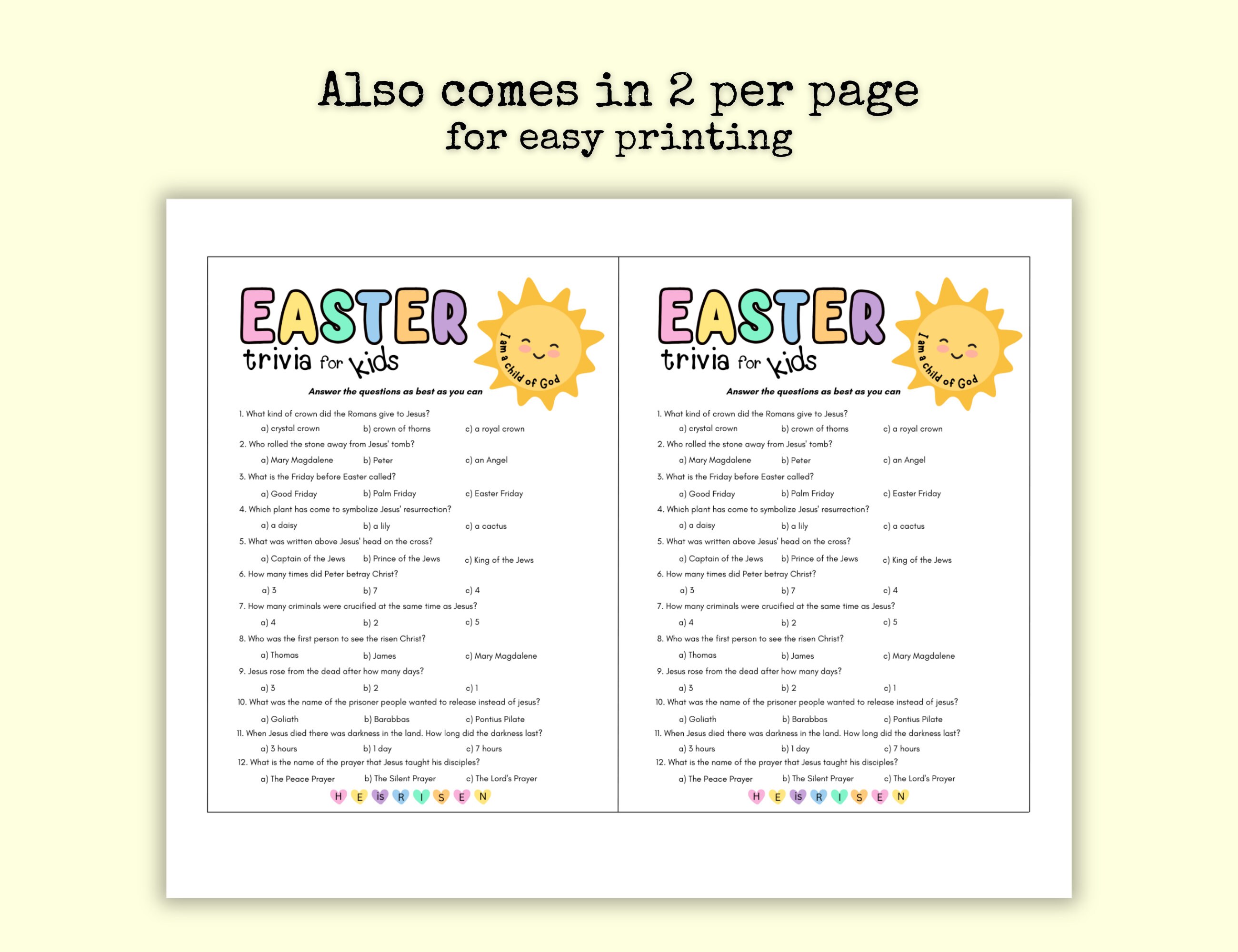 Easter Trivia Game for Kids Printable Easter Story Game Sunday School ...