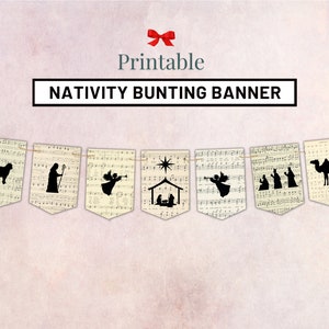 Christmas Nativity Bunting Flags, Christmas Mantle Garland Nativity ...