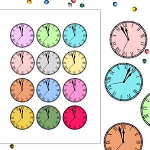 New Years Clock Countdown, New Years Eve Favor, Clock Round Gift Tag ...