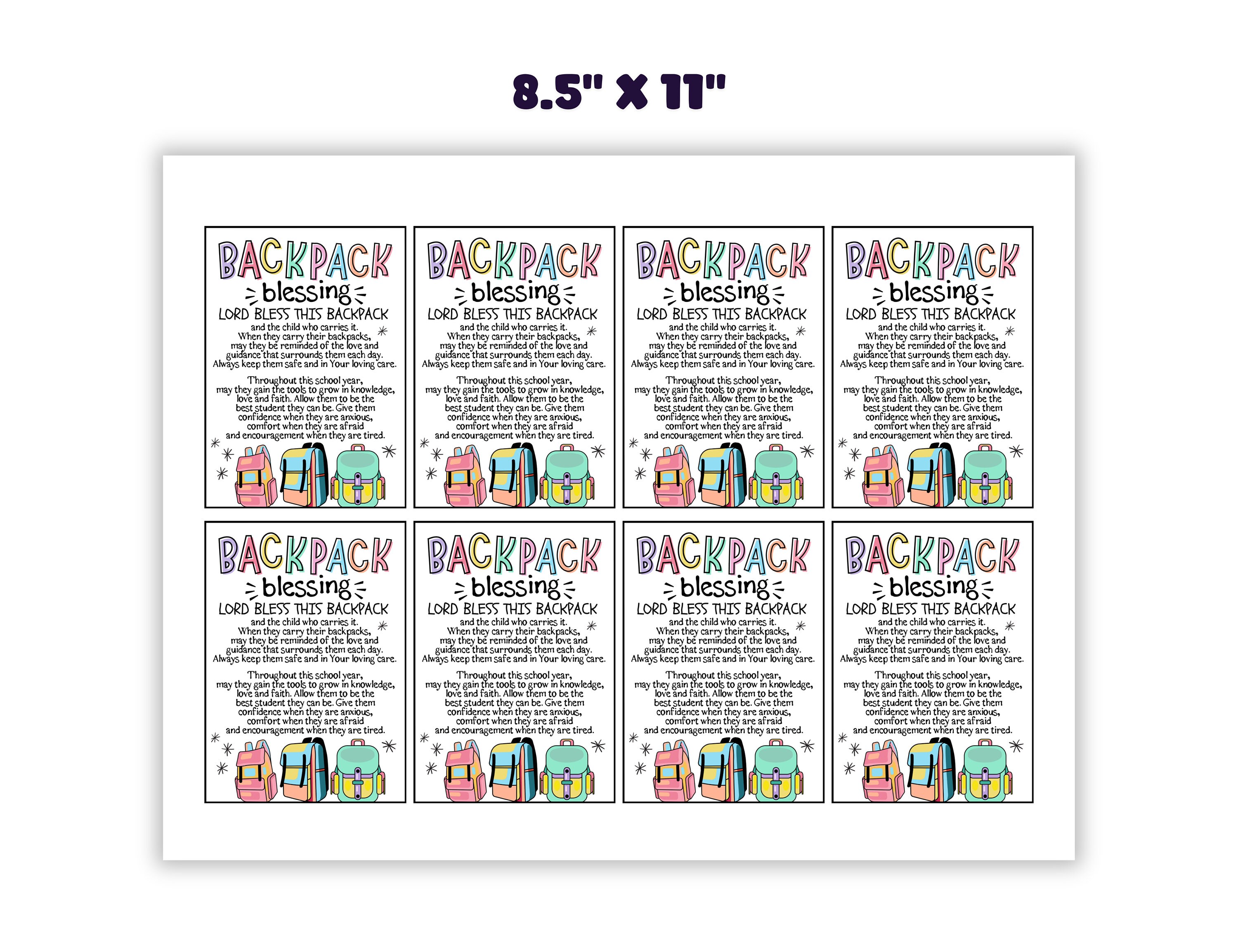 Backpack Blessing Kit, Back to School Blessing, Backpack Prayer, First ...