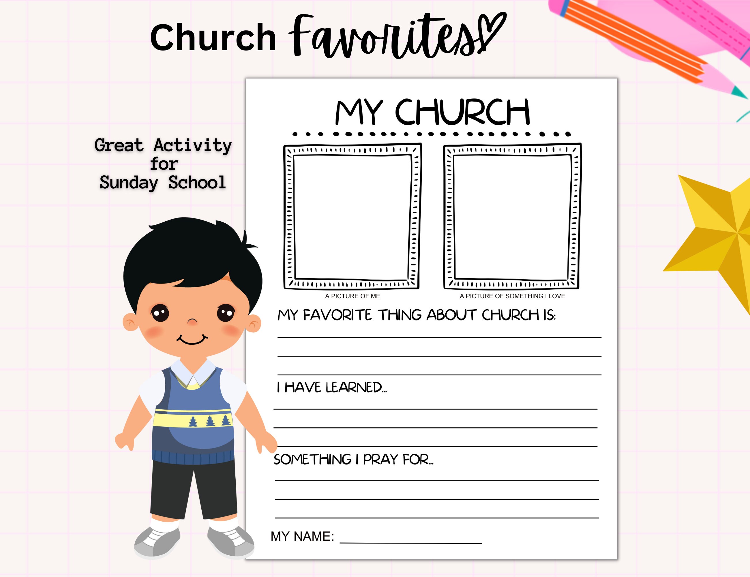 Church Activity Sheet for Sunday School, Church Pastor Gift, Kids ...