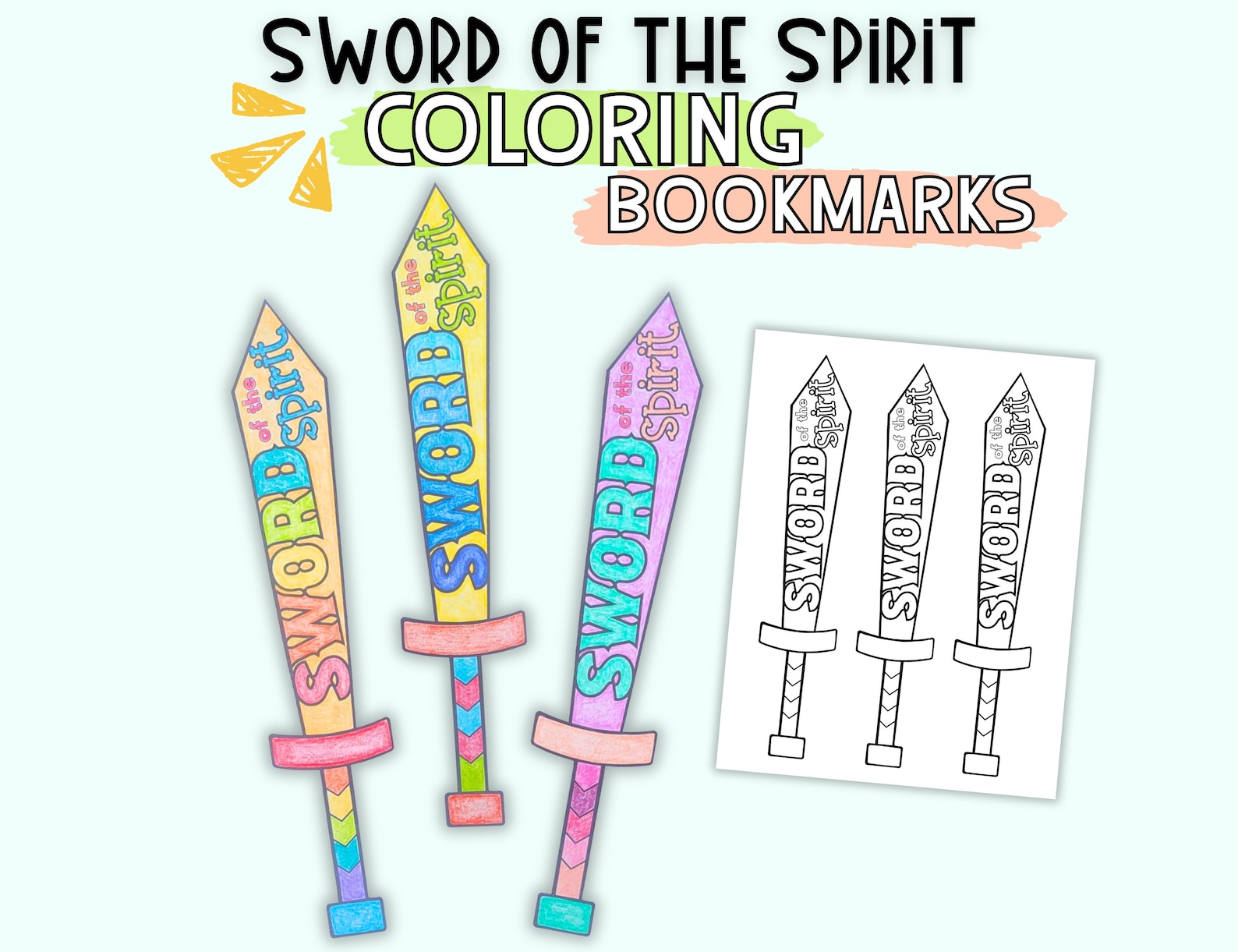 Sword of the Spirit Armor of God Bookmark Coloring Activity for Kids ...