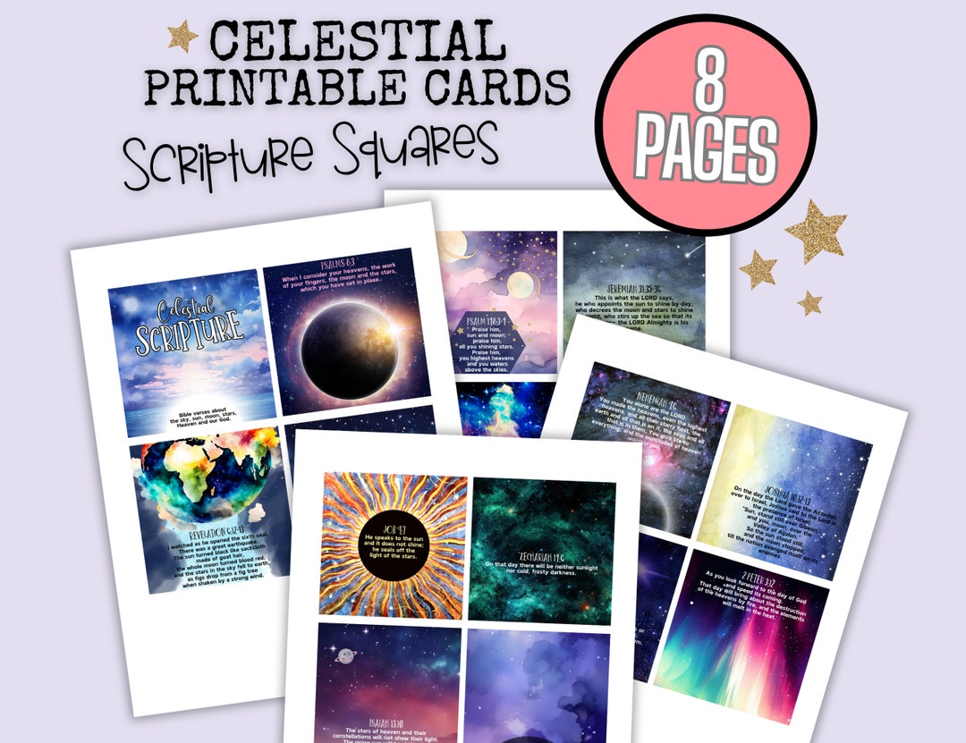 Heavenly Scripture Cards Celestial Theme, Sky Sun Moon Stars and Heaven ...