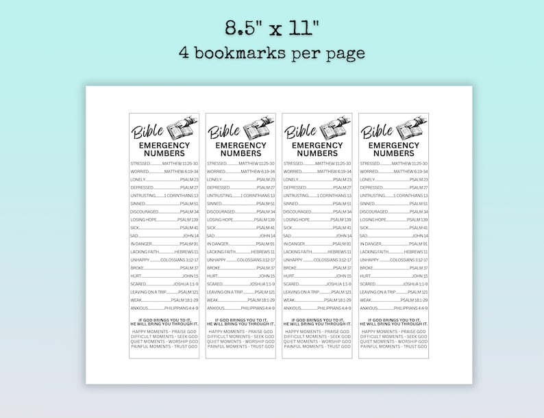 Bible Emergency Numbers Bookmark Printable, Emergency Bible Verse ...