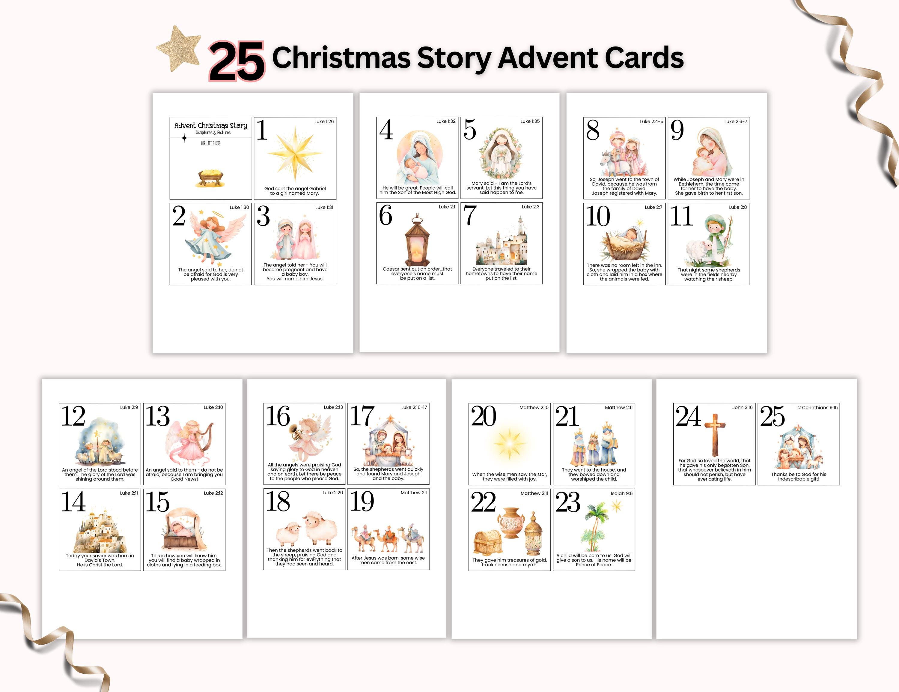 Advent Scripture Cards for Kids, Advent Cards for Kids, Nativity Advent ...