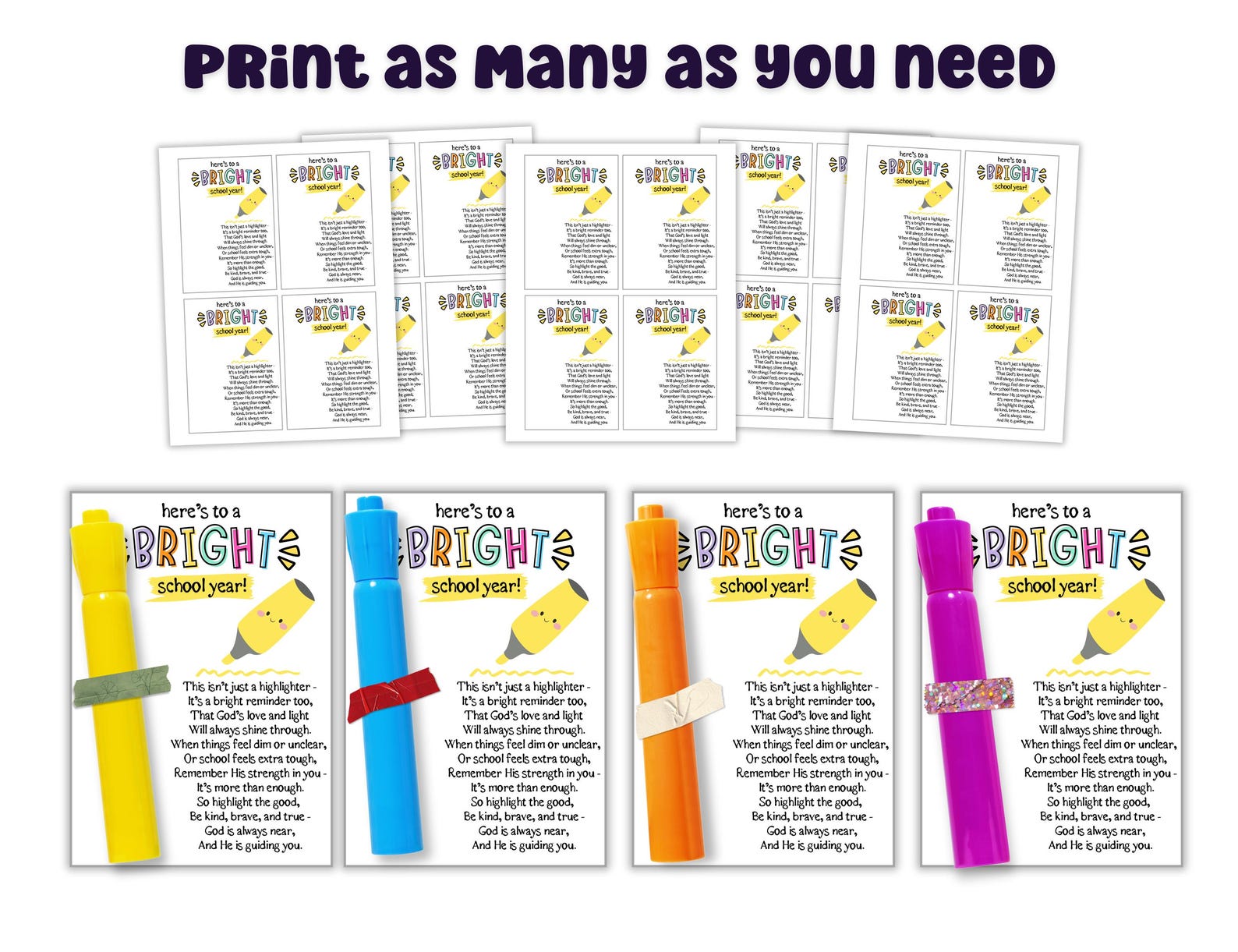 Highlighter Prayer Tags, Back to School Prayer Tag, Highlighter Tags ...