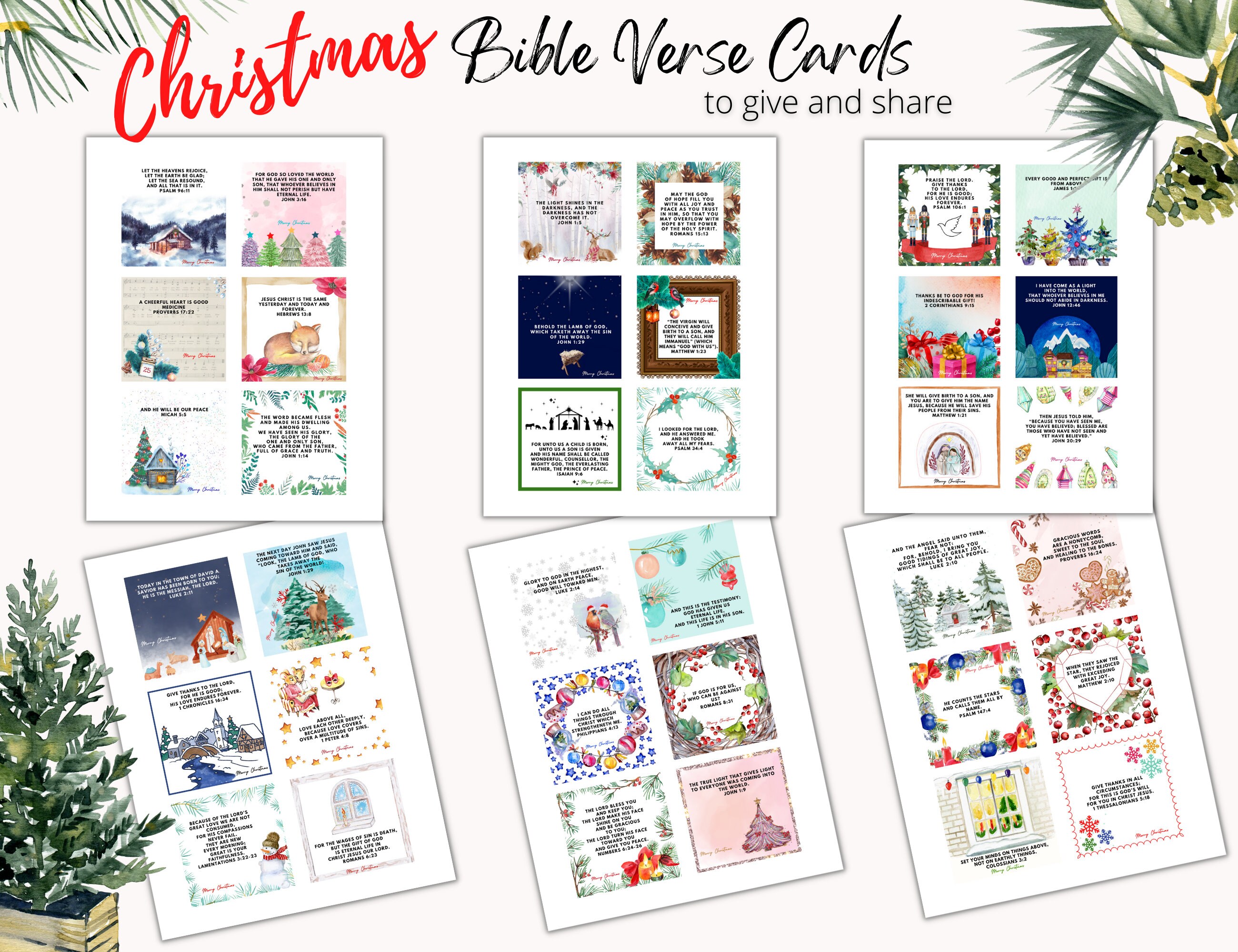 Christian Christmas Bible Verse Cards, Printable Scripture Cards ...