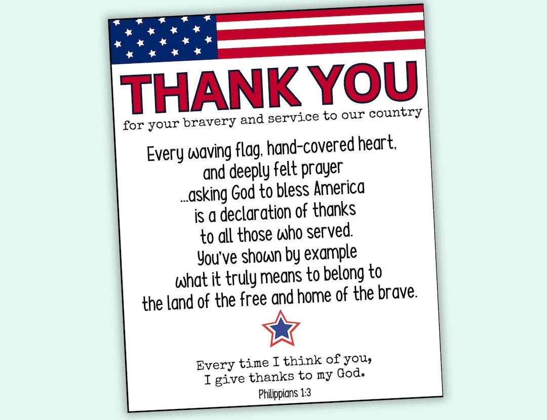 Thank You Cards for Veterans, Thank You Veterans, Printable Veterans ...