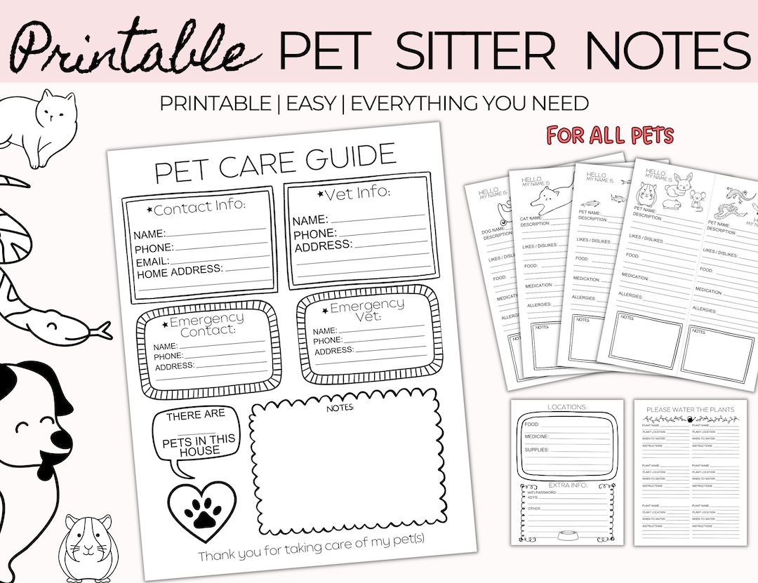Printable Pet Sitter Notes, Checklist for Pet and House Sitting, Pet ...