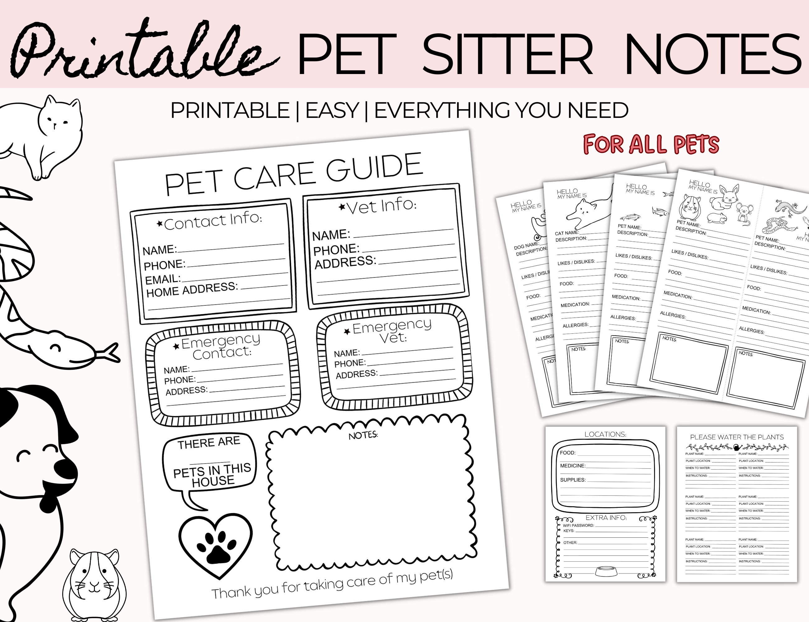 Printable Pet Sitter Notes Checklist for Pet and House - Etsy