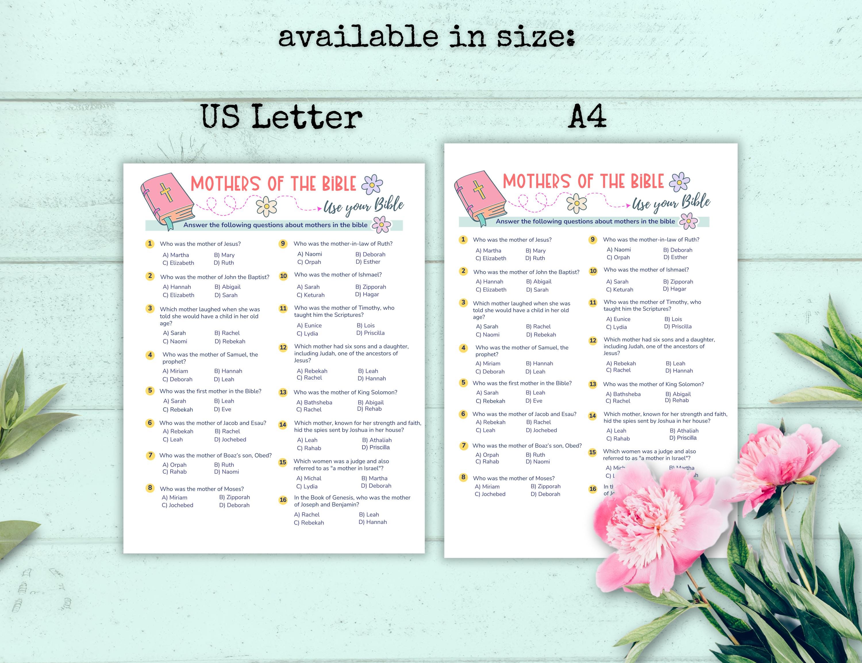 Mothers of the Bible Trivia Game, Women of the Bible Matching Game ...