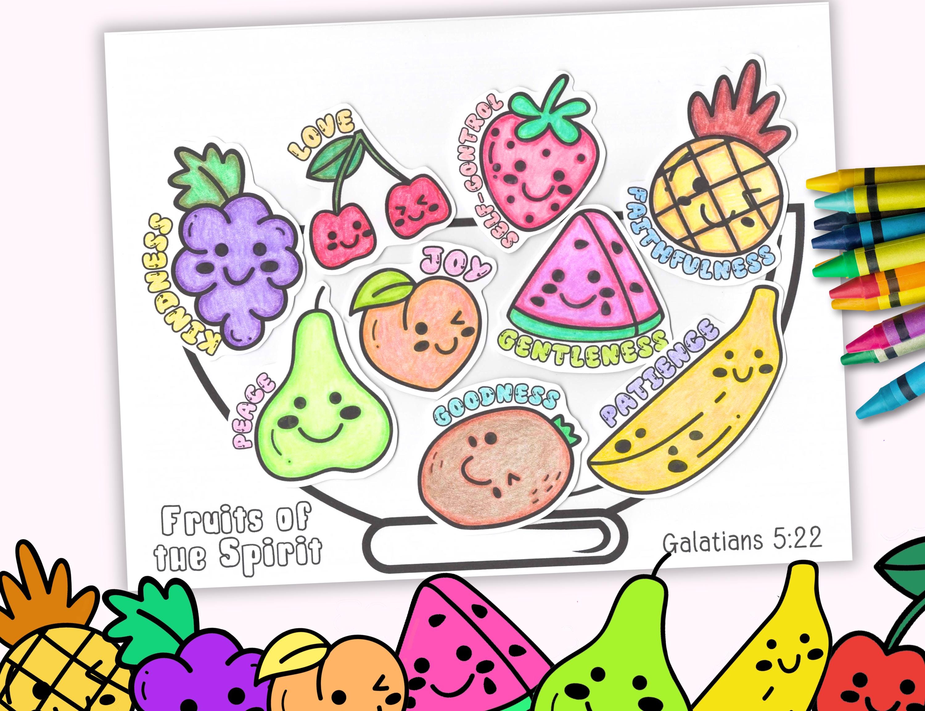 Fruit of the Spirit Bible Lesson Coloring Activity for Kids, Fruits of ...
