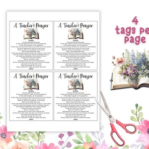 Teacher's Prayer Printable Gift Tag Cards for Teachers in Christian ...
