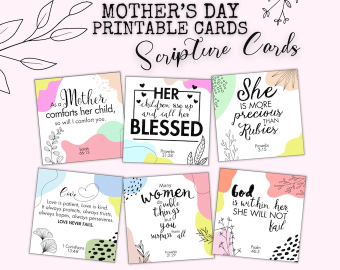Printable Scripture Cards Set X6, Mother's Day Bible Cards, Women Bible ...