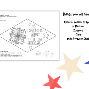 4th of July Coloring Flag Activity for Kids, Printable Flag on a Stick ...