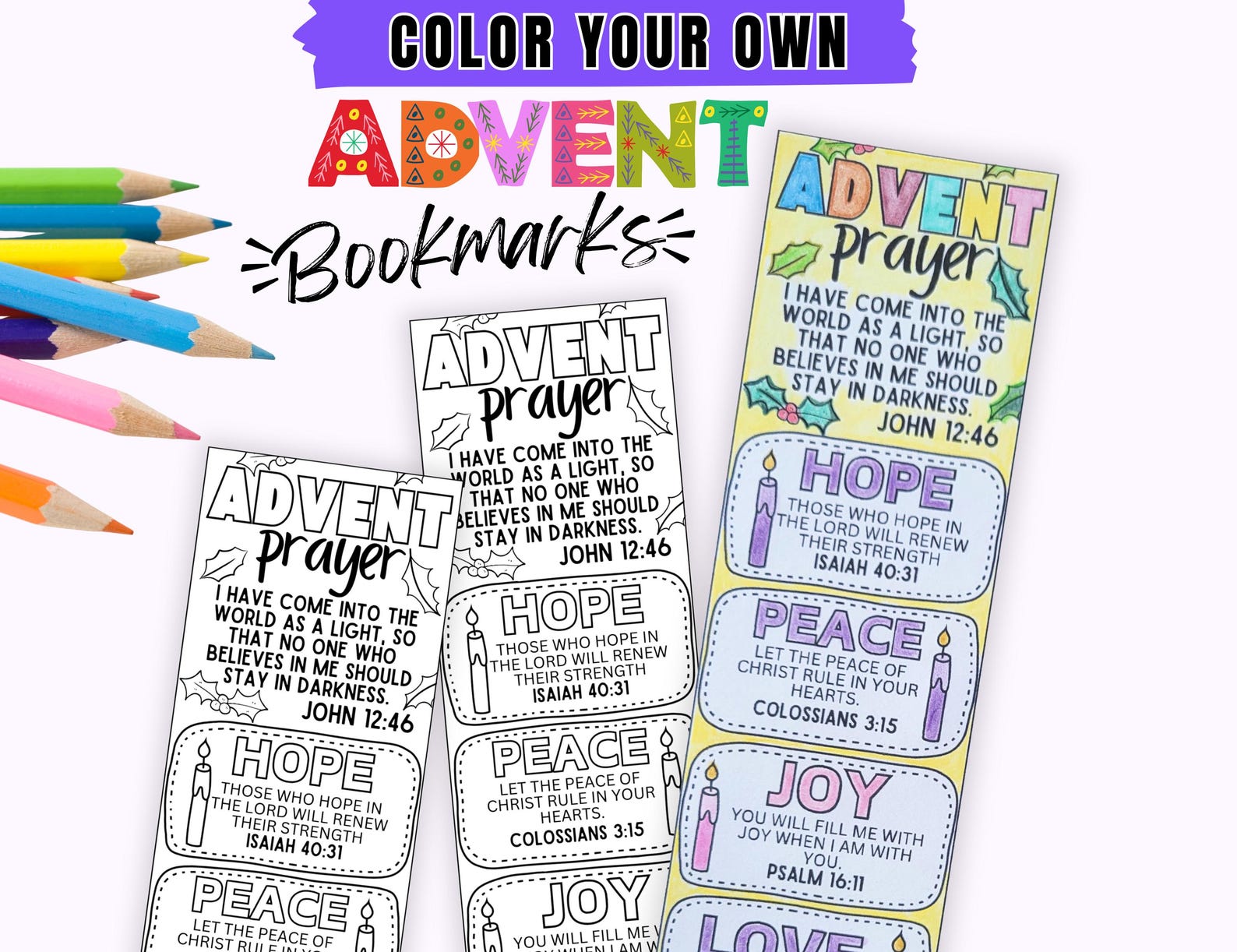 Advent Coloring Bookmarks, Advent Bookmarks. Christmas Coloring ...