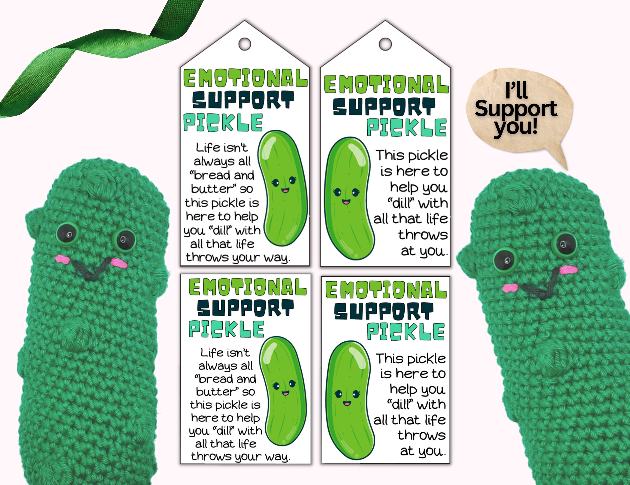 Emotional Support Pickle Tags and Cards, Tags for Handmade Crochet ...